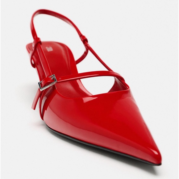 Zara | Shoes | Zara Red Strappy Slingbacks Patent Finished Shoes 224 ...